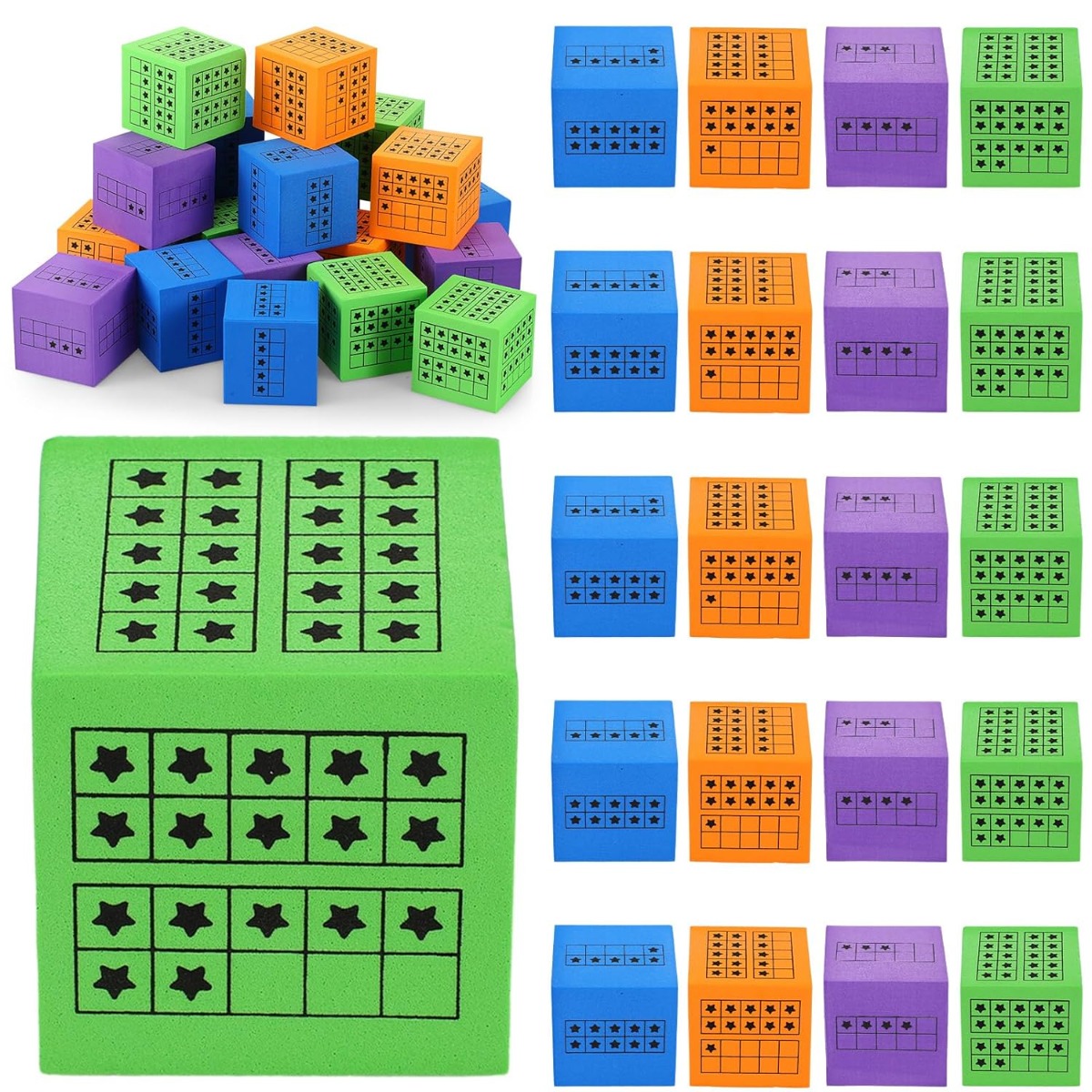 Dice, Ten-Frames, Foam 4 Clrs, S/12