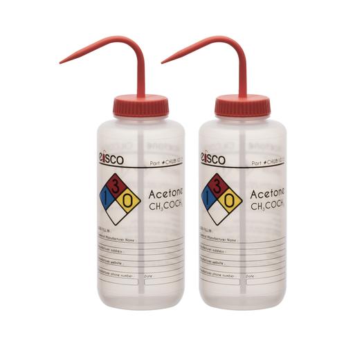 2PK Wash Bottle for Acetone, 1000ml - Labeled with Color Coded Chemical ...