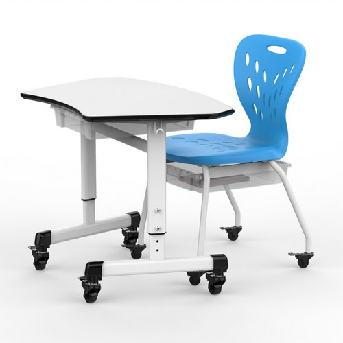 Height-Adjustable Trapezoid Student Desk with Drawer
